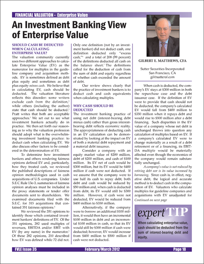 An investment Banking View of Enterprise Value - Sutter Securities Group